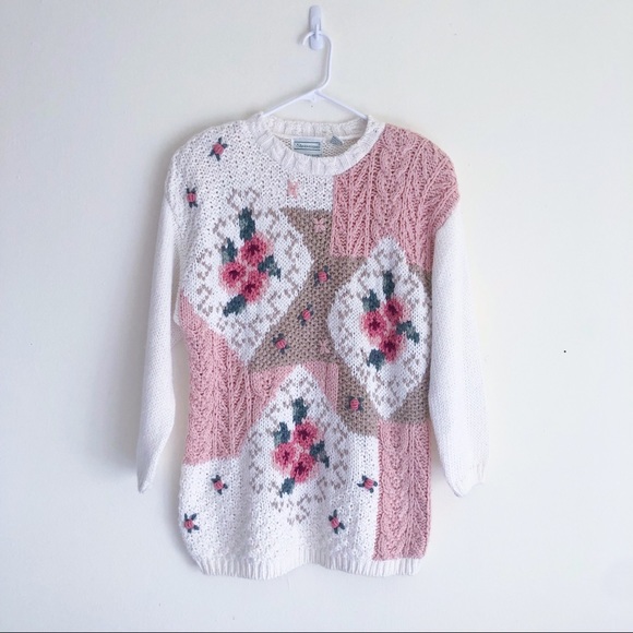 Vintage | Sweaters | Vtg 9s Floral Patchwork Cottage Core Sweater ...